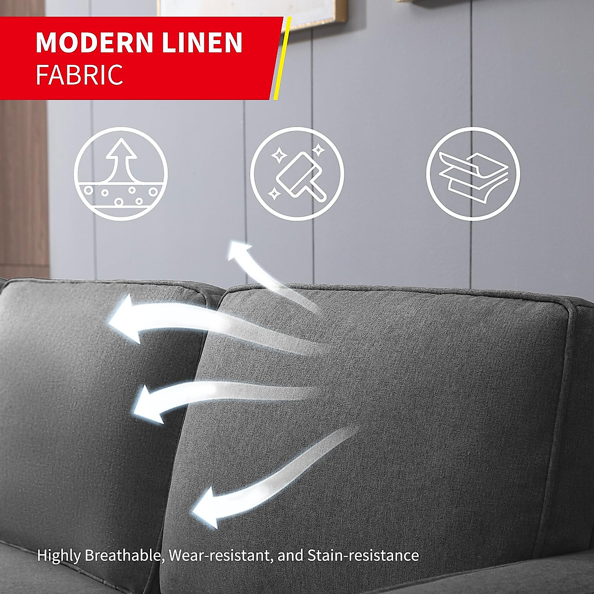 PUREMIND 78 Inches Convertible Sectional Sofa, Linen L-Shaped Sofa Couch with Reversible Storage Ottoman, Wooden Legs, 3-Seat Sectional Couches for Small Space, Apartment, Office (Dark Grey)…