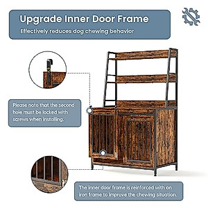 Lyromix 37'' Dog Crate Furniture with Shelves for Small to Medium Pets, Wooden Cage End Table Side Table, Heavy Duty Indoor Puppy Kennel with Sliding Door, Brown