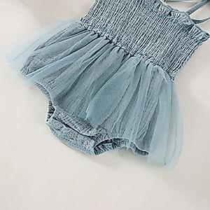 Meihuida Newborn Baby Girl Sleeveless Romper with Headband Summer Clothes Cotton Linen Bodysuit Tulle Tutu Skirt Blue 0-3 Months