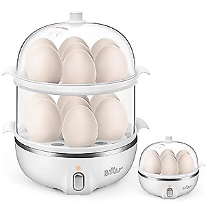 Bear Egg Cooker,14 Egg Capacity Hard Boiled Egg Cooker, Rapid Electric Egg Boiler Maker & Poacher for Hard Boiled Scrambled Omelets Poached Eggs Steamed Vegetables Dumplings with Egg Piercer (White)