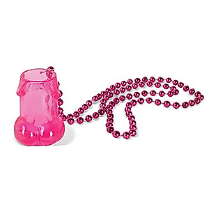 Beistle 6 Piece Novelty Beaded Necklaces with 1 Ounce Wille Shot Glasses Bachelorette Party Supplies, 33", Pink