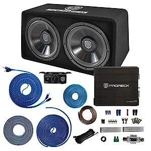 PRORECK PR-122M 1500W Dual 12" Car Subwoofer Enclosure Audio with Subwoofer，Mono Block Amplifier and Wiring Installation Kit