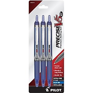 PILOT Precise V5 RT Refillable & Retractable Liquid Ink Rolling Ball Pens, Extra Fine Point (0.5mm) Blue Ink, 3-Pack (26076)