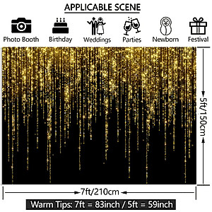 ASOONYUM 84"x60" Gold Glitter Backdrop Golden Black Birthday Party Background for Photography Women Men GIirl Sweet 16th 18th 40th Baby Shower Happy Birthday Banner Kids Portraits Photo Props