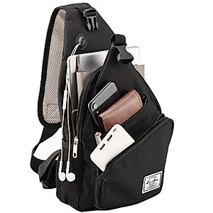 19.6" Large Sling Bag for Men Crossbody Shoulder Chest Bags Nylon for Travel Gym Sport Hiking with USB Charger Port