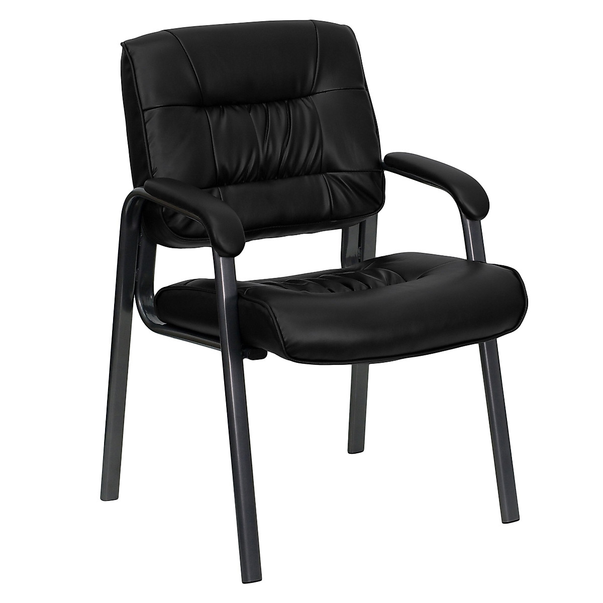 Flash Furniture Haeger Black LeatherSoft Executive Side Reception Chair with Titanium Gray Powder Coated Frame