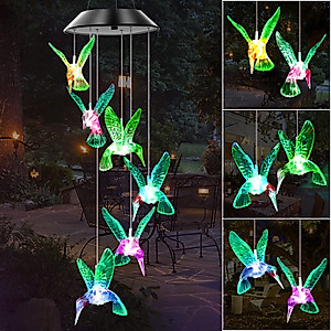 WENANA Green Hummingbird Solar Wind Chimes Color Changing Lights Outdoor, Best Gifts for Mom Grandma Women Wife Aunt Daughter Sister, Unique Mobile Wind Chime, Gardening Yard Decorations
