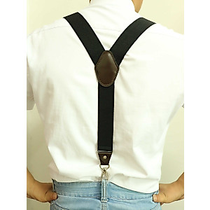 JIERKU Romanlin Mens Suspenders for Work 3 Swivel Hook Clips Y-Back for Groomsmen Leather Black