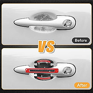 X AUTOHAUX 10 Pcs Car Door Handle Protector Carbon Fiber Reflective Sticker Door Handle Protective Film Decals Red