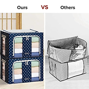 Oxford Fabric Storage Box with Steel Frame,Foldable Stackable Container Organizer with Large Window & Carry Handles Bedroom Closet Organization for Clothes Bedding Sheets Blanket Pillow