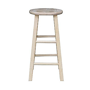 IC International Concepts, Unfinished H Round Top Wooden Stool, Solid Parawood Kitchen/Dining Barstool, Fully Assembled, 225 lb Weight Capacity, Paint or Stain in Any Color, 24-Inch