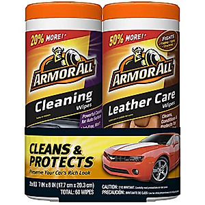Car Cleaning Wipes and Leather Wipes by Armor All, Use on Car Interior, Truck Interior and Motorcycle Interior, 30 Count Each, 2 Pack