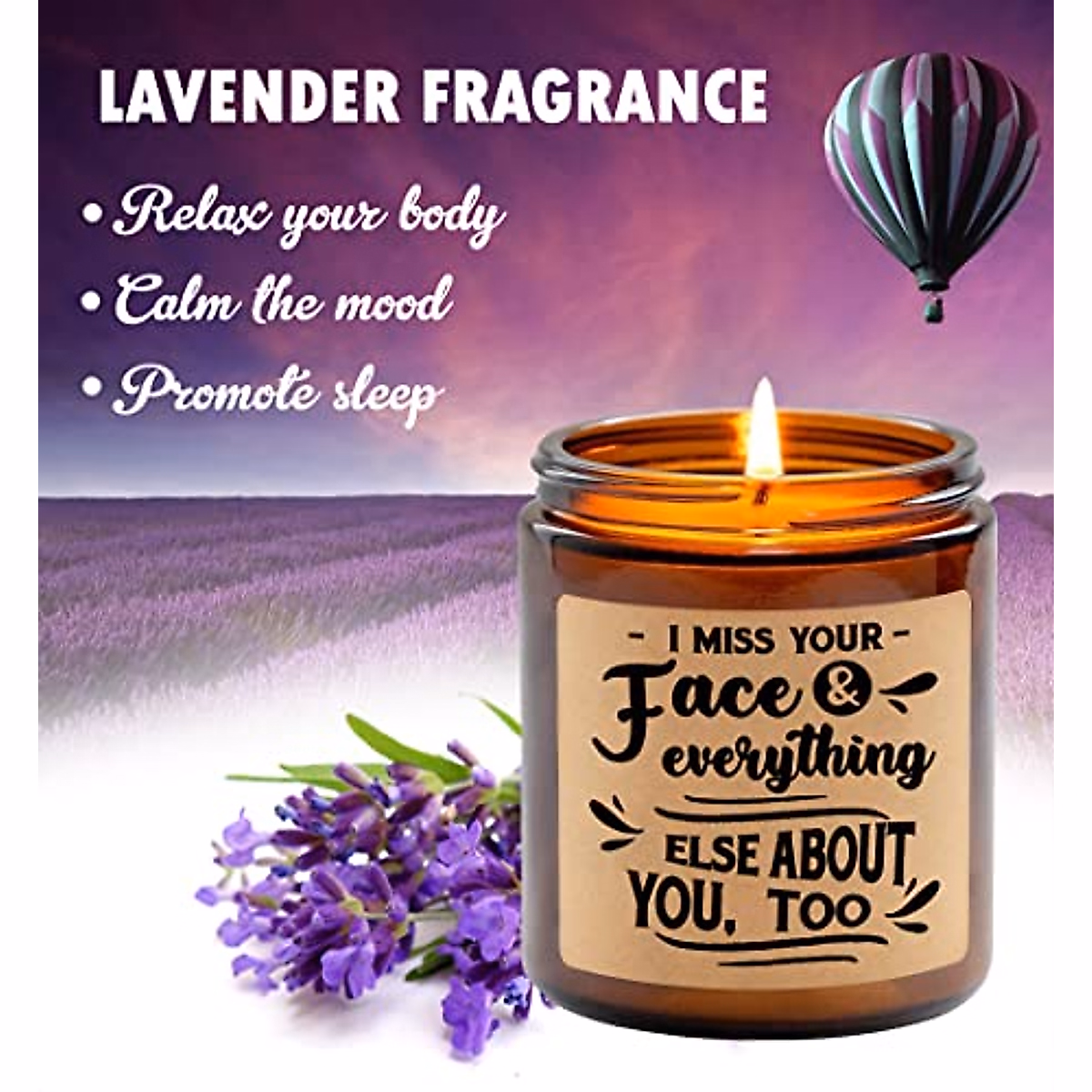 Scented Candles - I Miss Your Face & Everything Else About You Too - Thinking of You Gifts for Men - Boyfriend - Girlfriend - Lavender Scented Candles - Soy Candles