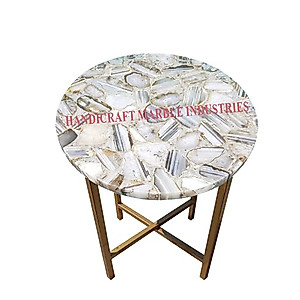 21" Inch Round Natural Grey White Brown Agate Coffee Table with Metal Base, Stone Coffee Table, Agate Table Top, Agate Round Coffee Table, Piece Of Conversation, Family HeirLoom