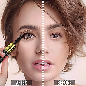 Mascara Black Volume and Length - Double Ended Mascara Voluminous Thick Curling with Dry Fiber, Waterproof Long-Lasting Mascara 5X Longer False Eyelash Comb Black