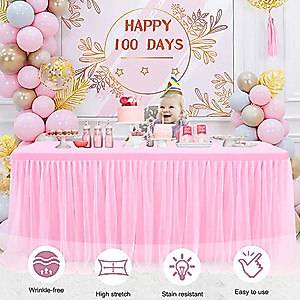 netbros Tulle Table Skirt, Table Clothes for 6 Foot Rectangle Tables, Tight Fit Washable and Wrinkle Resistant Pink Tablecloth, Tutu Table Skirt Decoration for Birthday Party, Banquet, Event