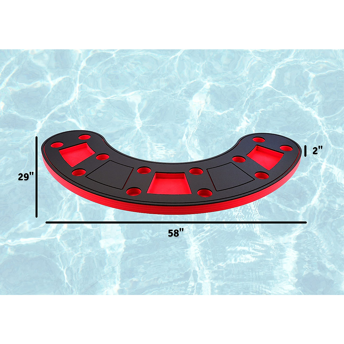 Polar Whale Giant Red and Black Floating Bar Table Tray Bartender Drink Holder for Pool or Beach Party Float Lounge Refreshment Durable UV Resistant Foam 15 Compartment with Cup Holders 5 Feet Long