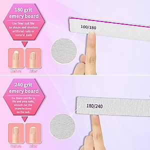Nail File 100/180 Grit Professional Reusable 12 PCS Double Sides Washable Nail Files for Acrylic and Natural Nails Manicure Tools Suit for Home Salon