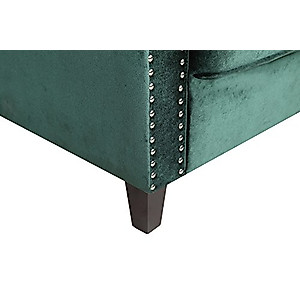 Iconic Home Camren Sofa Velvet Upholstered Swoop Arm Silver Nailhead Trim Espresso Finished Wood Legs Couch Modern Contemporary, Green