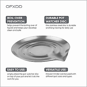 Pot Minder Stainless Steel 6 Pcs - Pot Watcher/Control Disc to Safeguard Cooking in Kitchen - Pot Boil Over Preventer Pasta, Soups and Milk