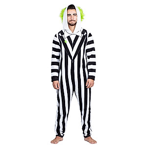 Prestigez BeetleJuice Mens Hooded Onesie Pajama Costume Union Suit, Size Medium