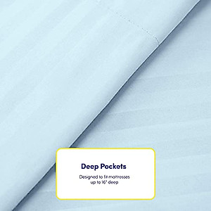 Dobby Stripe Queen Sheets - 6 Piece 1500 Supreme Collection Fine Brushed Microfiber Deep Pocket Queen Sheet Set Bedding - 2 Extra Pillow Cases, Great Value, Queen, Dobby Light Blue