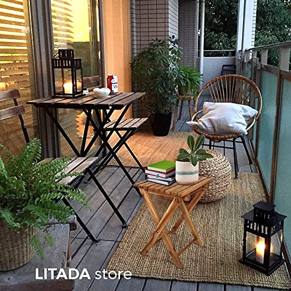LITADA Small Patio Table (Set of 2) Acacia Wooden Small Table, Side Table, Coffee End Table, Small Square Folding Side Table, Plant Stand Mid Century Easy Assembly Modern Home Decor (Natural Color)