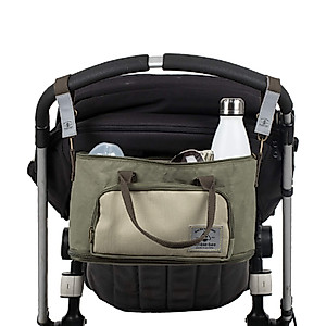 Humble-Bee Lightweight Diaper Bag Compact Expandable Stylish Mommy Organizer Water Repellant Tote with Removable Shoulder Strap and Stroller Straps - Mini Charm Olive Green Dusk