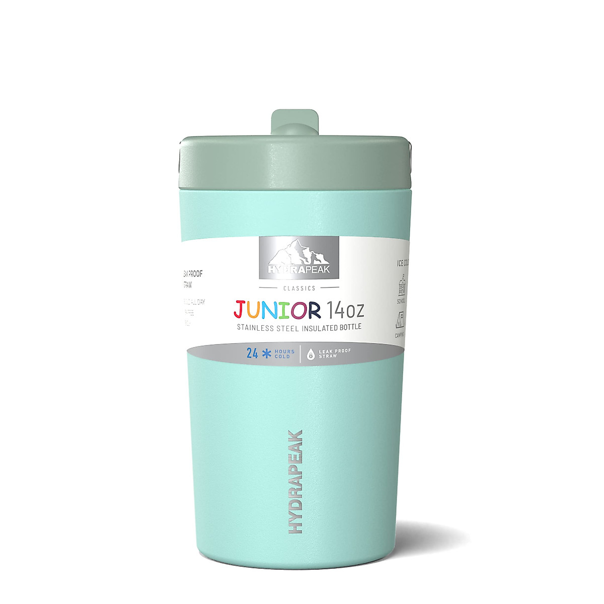 Hydrapeak Junior 14oz Insulated Kids Water Bottle with Straw Lid - Stainless Steel Double Walled and Leak-Proof Insulated Kids Water Bottle for School (Grey/Cloud)