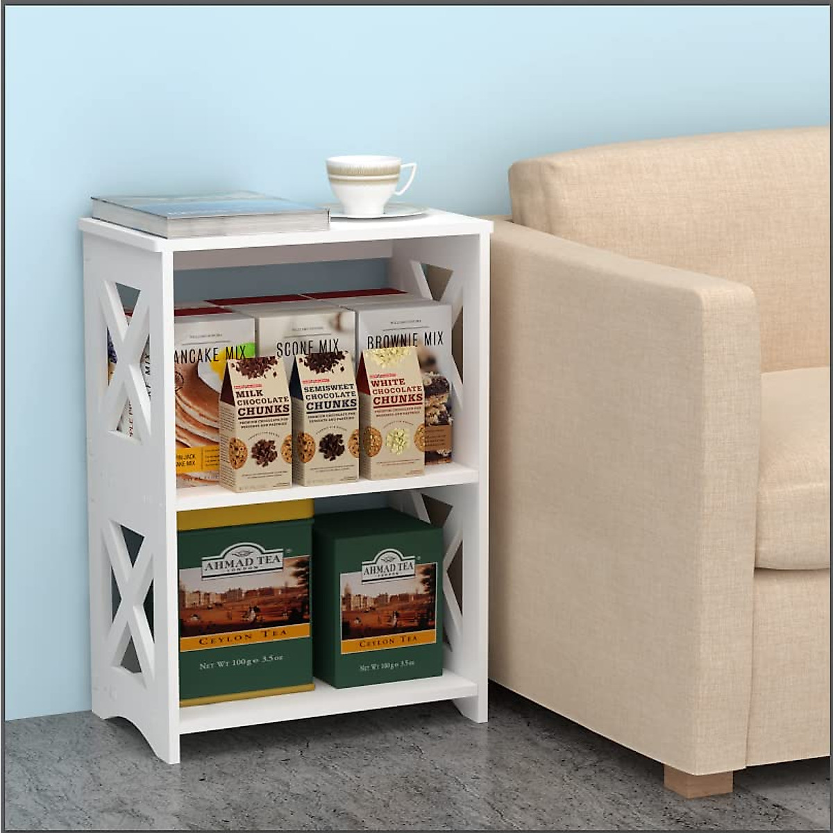 pikpuk Side Table, Narrow End Table with Storage Shelf, Minimalist Bedside Tables Nightstand, Small Bookshelf Bookcase, Bathroom Storage Shelves, Display Rack for Bedroom, Living Room, Office, White.