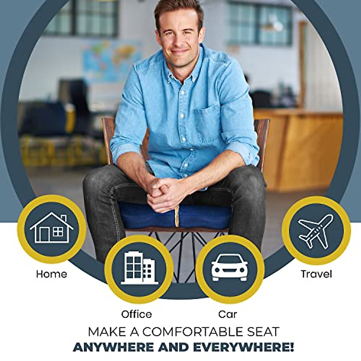 THERALUX Sciatica Pillow for Sitting Pain Relief - Memory Foam Car Seat Cushion for Office Desk Chair - Butt and Lower Back Support