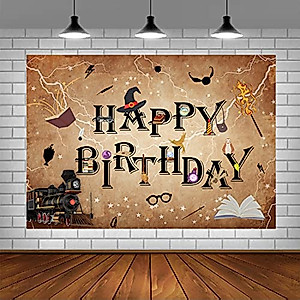Lofaris Wizard Happy Birthday Party Backdrop Magical Wizard School Birthday Background Boys or Girls Birthday Party Decor Cake Table Banner 5x3ft