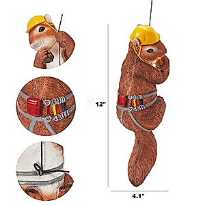 Climbing Squirrel Figurine Garden Wall & Tree Decor Statues, Animal Backyard Accessories, Hang on Wall, Yard Art Squirrel Gifts Figure Indoor and Outdoor Lawn Squirrel with Helmet Funny Decoration 12"