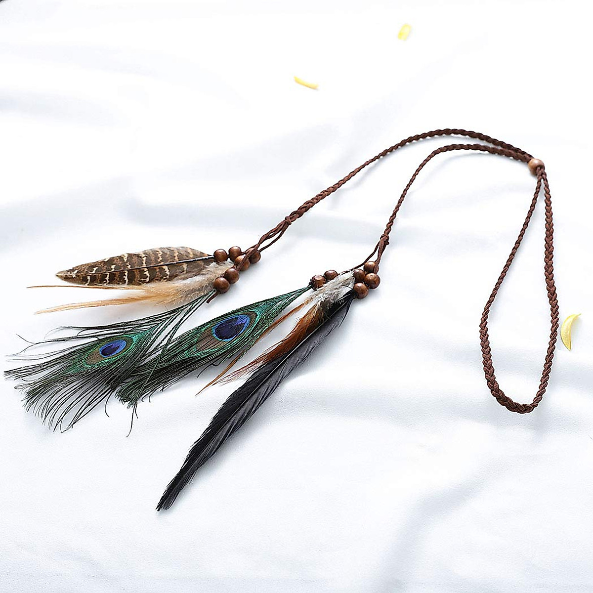 Nicute Boho Feather Headbands Peacoak Headpieces Festival Costumes Hair Accessories for Women and Girls (Brown)