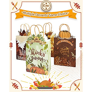 qiqee 24-Packs Thanksgiving Paper Gift Bags with Handles Bulk 8.26×6×3.15 Inch Pumpkin Gift Bags Multiple Uses (Small Size)