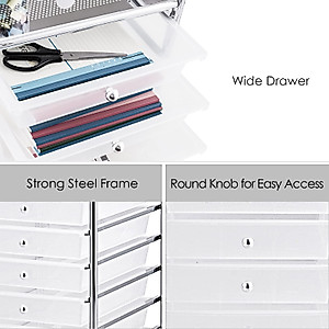 GOFLAME Rolling Drawer Cart with 10 Drawers, Utility Storage Organizer Cart with Wheels and Metal Frame, Art Cart for Office, School, Home, Clear