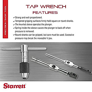 Starrett Tap Wrench with Tempered Gripping Surfaces - 1/4-5/8" (6.35-16mm) Capacity Tap Size, 12" (300mm) Body Length, 5/32-3/8" (4-9.5mm) Square Shank - 91C