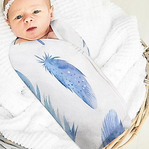LAKIMCT Bird Blue Feathers Round Soft Baby Blankets for Boys Girls, Newborn Blanket for Suitable for Swaddling Sleep Stroller Cover Nursery Blanket, 35 Inch