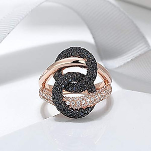 Ginger Lyne Collection Interlinking Circles Rose Gold Over Sterling Silver Black CZ Pave Statement Ring Size 7