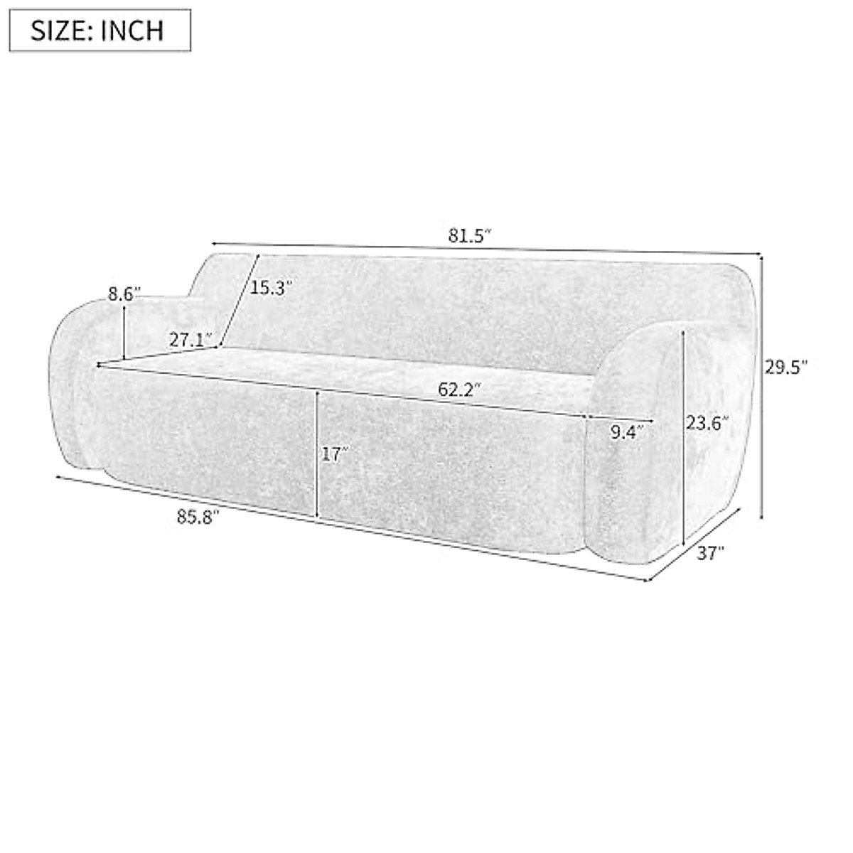 Merax 81.5" Curved Upholstered Sponge Sofa 3-Seat Modular Casual Couch for Living Room