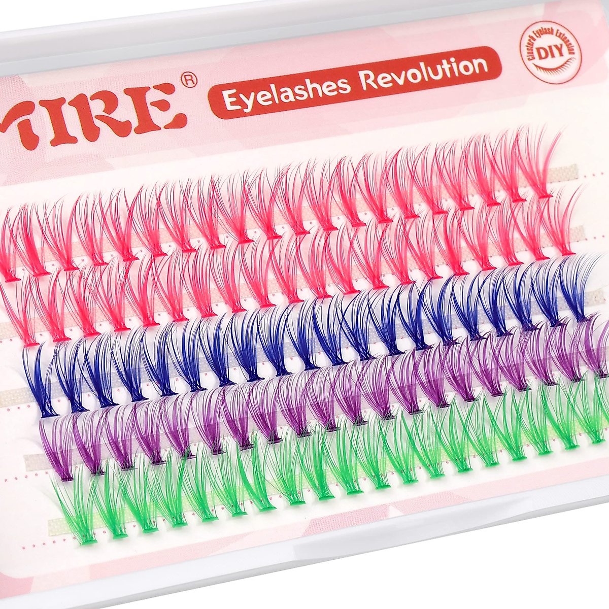 Colored Lash Clusters Individual Eyelashes 100Pcs DIY Eyelash Extensions 4 Colors Pink Lashes 14mm 3D Effect Individual Eyelashes Clusters Natural Look CC Curl Wispy Extension Reusable Pack by JIMIRE