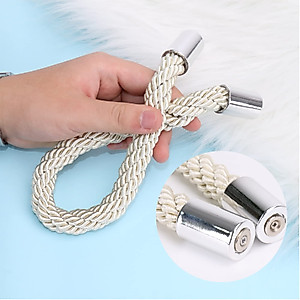 2 Pcs Magnetic Curtain Tiebacks Magnetic Curtain Holder Curtain Tie Window Treatment Holdbacks Back Magnetic Curtain tiebacks Hand Braided Cord for Home Bedroom Office Decorative Curtain（creamy-white）