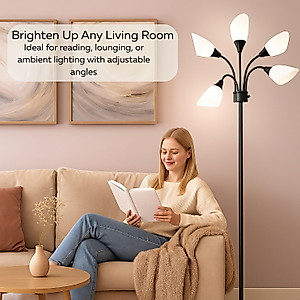 LIGHTACCENTS Modern Multi Head Floor Lamp - Medusa 5 Light Standing Lamp Tall Bedroom Lamp with 5 Positionable Bright Acrylic White Shades with 3-Light Mode Switch(Silver)