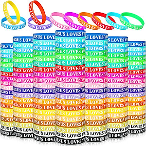 Jerify 200 Pcs Jesus Loves You Silicone Bracelet Christian Wristbands Bulk Bible Verse Rubber Bracelet Religious Colorful Bands for Party Favors Gifts Prizes(Printed)