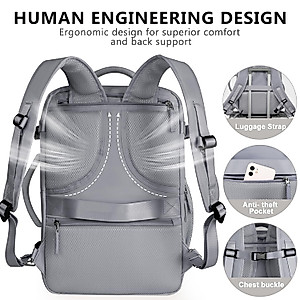 Snoffic Travel Backpack Men Women, Carry-ons Backpack Personal Item Size, Waterproof College Backpack, Business Work Hiking Casual Daypack Bag, Fits 17.3" Laptop, Dark Grey