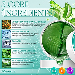 MASHELE Korean 60pcs Aloe Vera Collagen Under Eye Gel Patches Mask, Treatment for Puffy Eyes, Dark Circles, Anti Wrinkle Pads, Moisturizing for Women and Men (60pcs patches aloe vera)