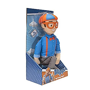 Blippi Bendable Plush Doll, 16” Tall Featuring SFX - Squeeze The Belly to Hear Classic catchphrases - Fun, Educational Toys for Babies, Toddlers, and Young Kids