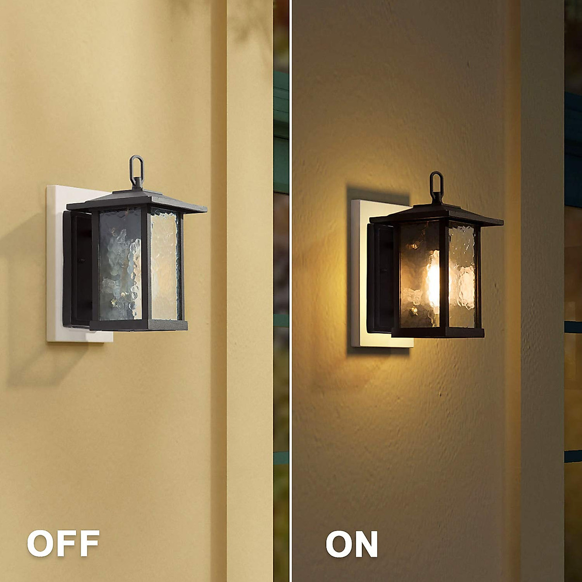 LALUZ Rectangle Outdoor Light Fixtures Wall Mount, Weather-Proof Porch Lights Outdoor with Water Ripple Glass, Anti-Rust Outdoor Wall Lantern for Patio, Yards, Garden, Front Door, Matte Black Finish