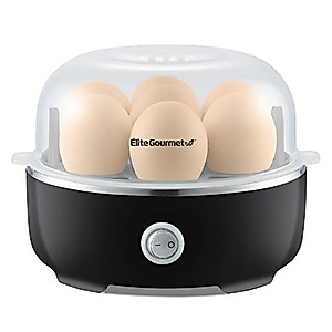 Elite Gourmet EGC115B Easy Egg Cooker Electric 7-Egg Capacity, Soft, Medium, Hard-Boiled Egg Cooker with Auto Shut-Off, Measuring Cup Included, BPA Free, Classic Black