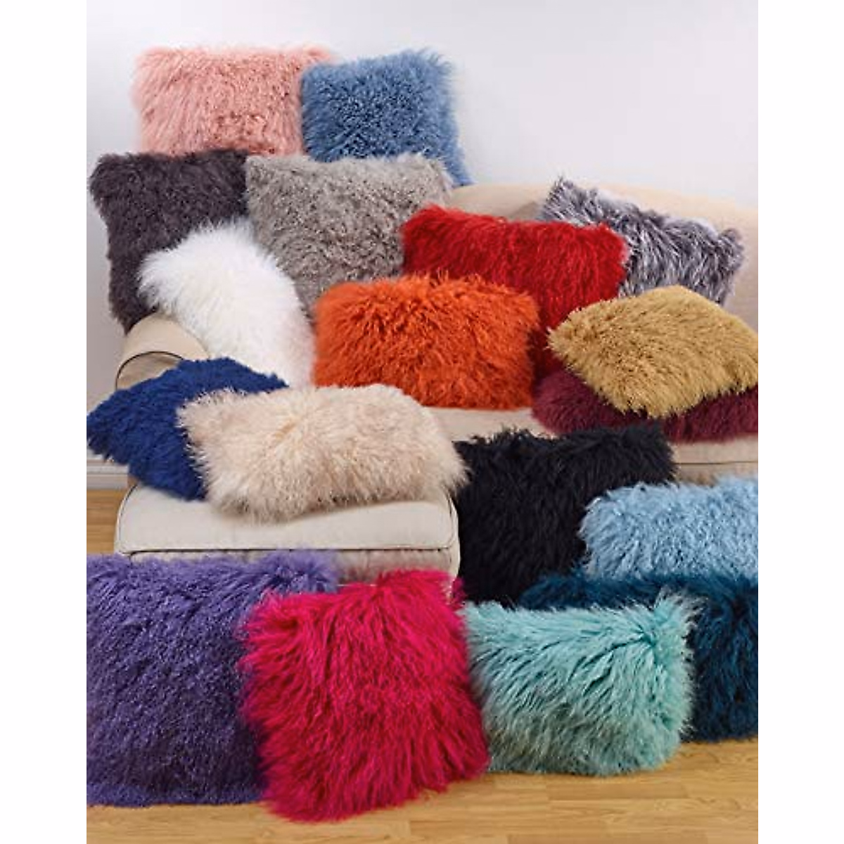 SARO LIFESTYLE 100% Wool Mongolian Lamb Fur Throw Pillow with Poly Filling, 12" x 20", Fog